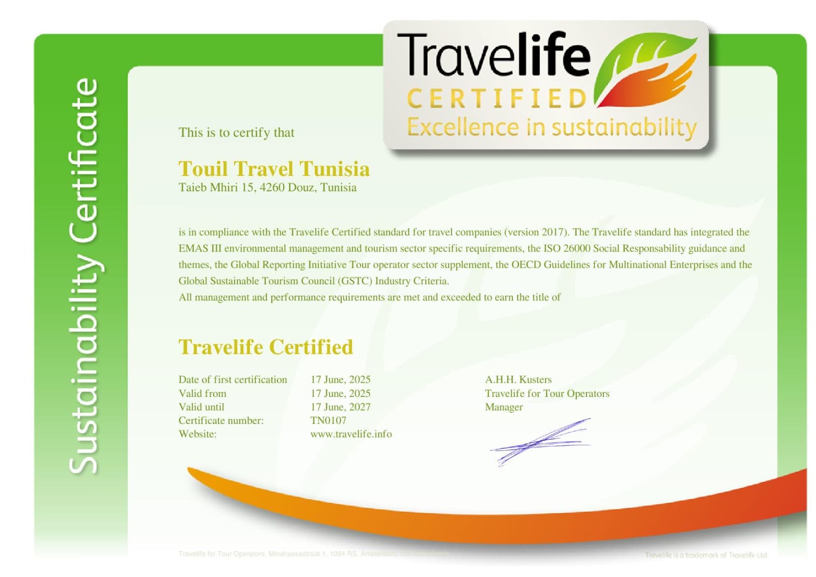 Certifiée Travelife | Touil Travel Tunisia